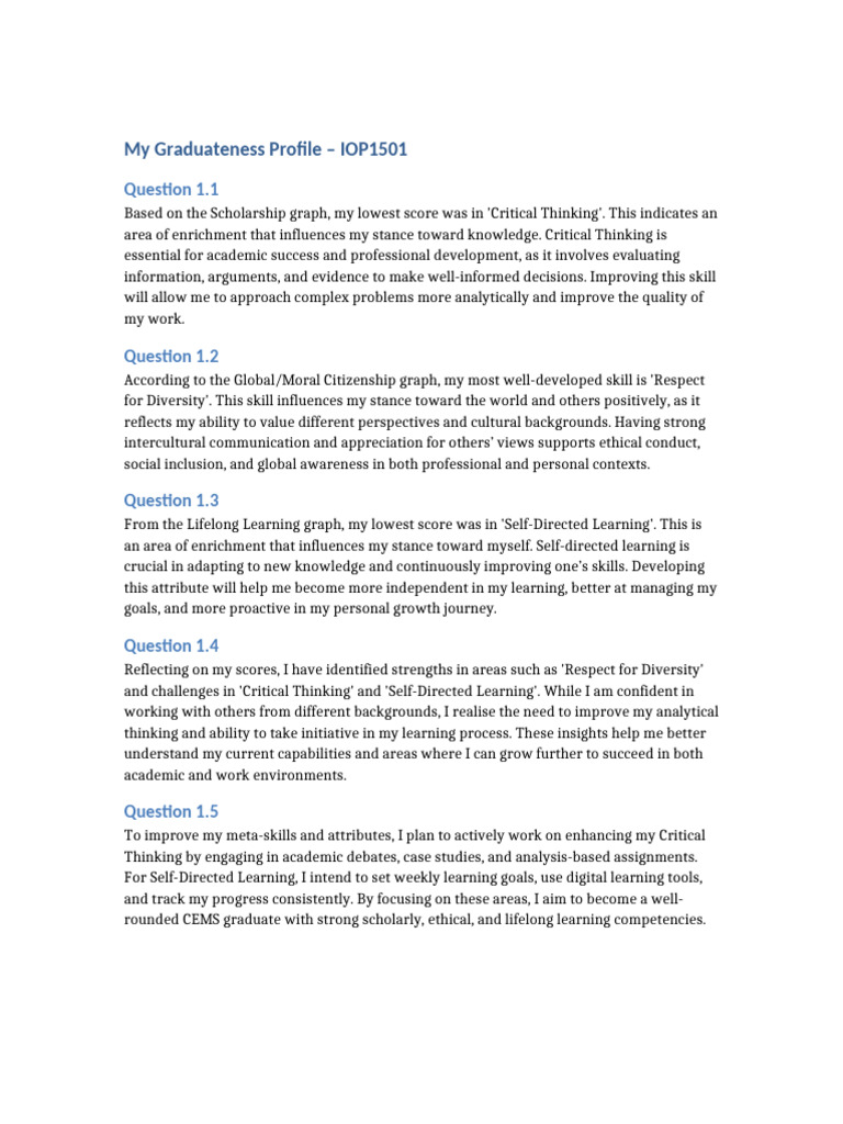Completed My Graduateness Profile IOP1501 | PDF