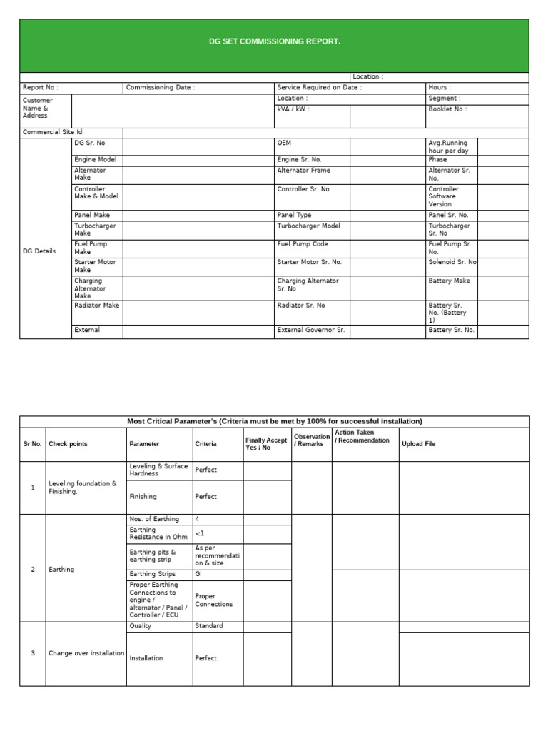 DG SET Commissioning | PDF | Vehicles | Manufactured Goods