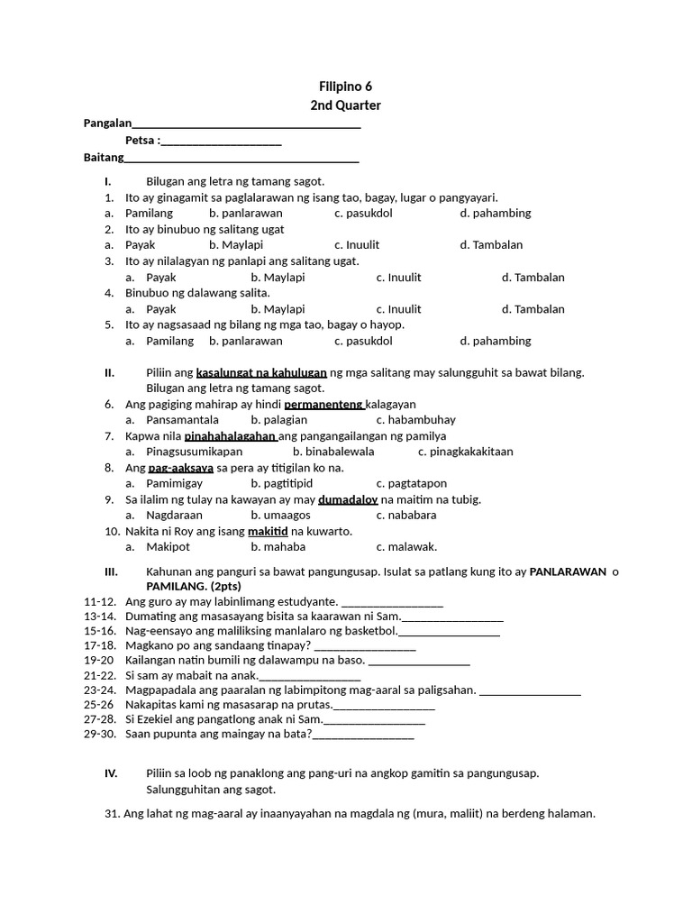 Filipino 6 - Exam | PDF