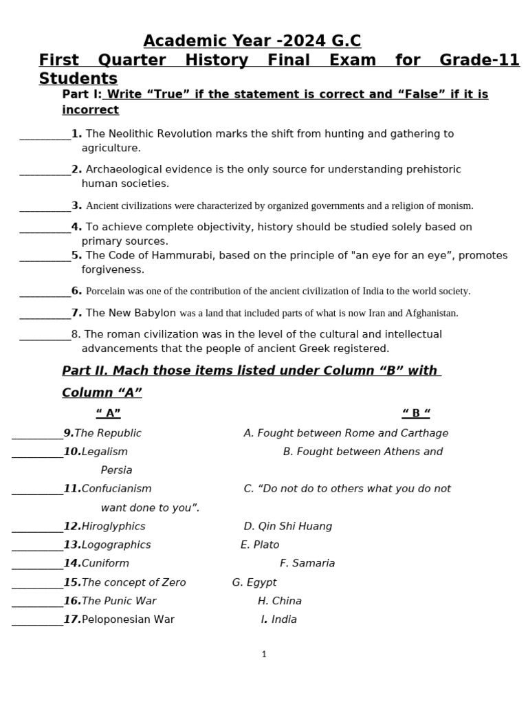 History Exam For Grade-11 | PDF | Roman Empire | Ancient History