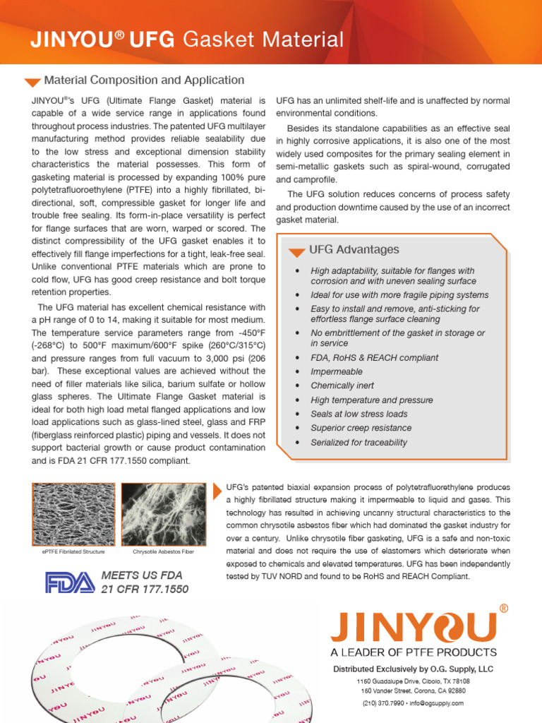 JINYOU UFG ePTFE SHEET DataSheet | PDF | Mechanical Engineering | Materials