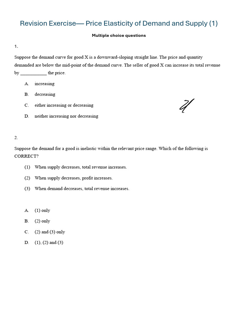 Price Elasticity Revision Exercise | PDF | Elasticity (Economics) | Demand