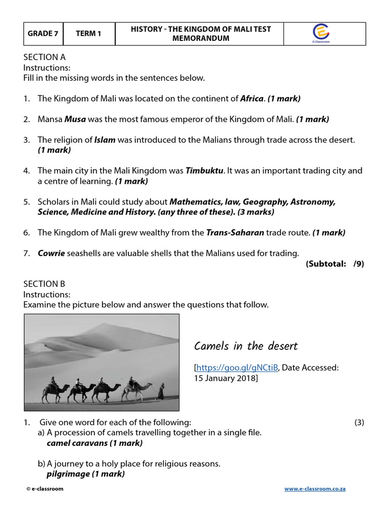Kingdom of Mali: History Test Guide | PDF
