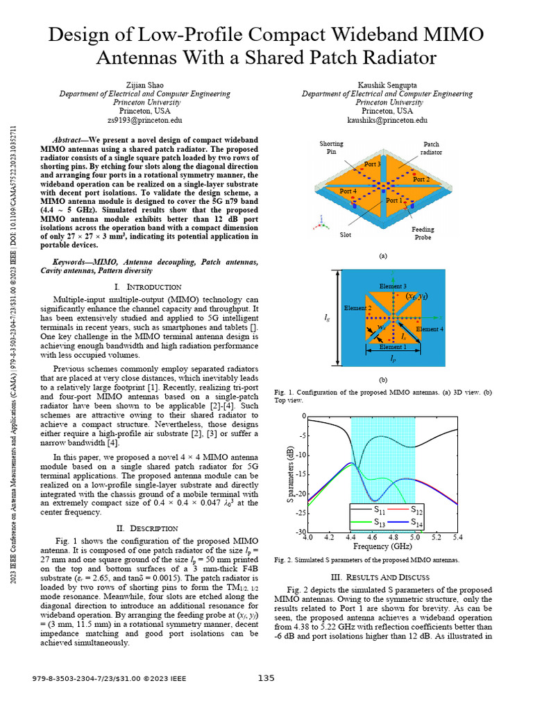 Design of Low-Profile Compact Wideband MIMO Antennas With A Shared ...