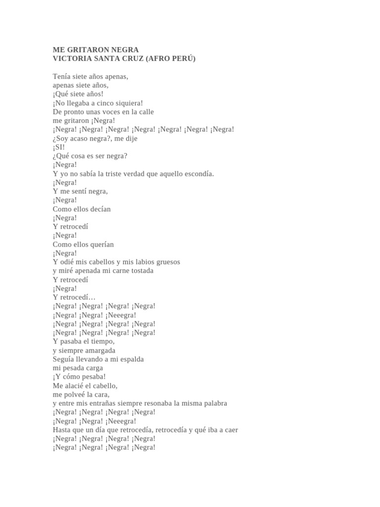 Poema Me Gritaron Negra de Victoria Santa Cruz | PDF