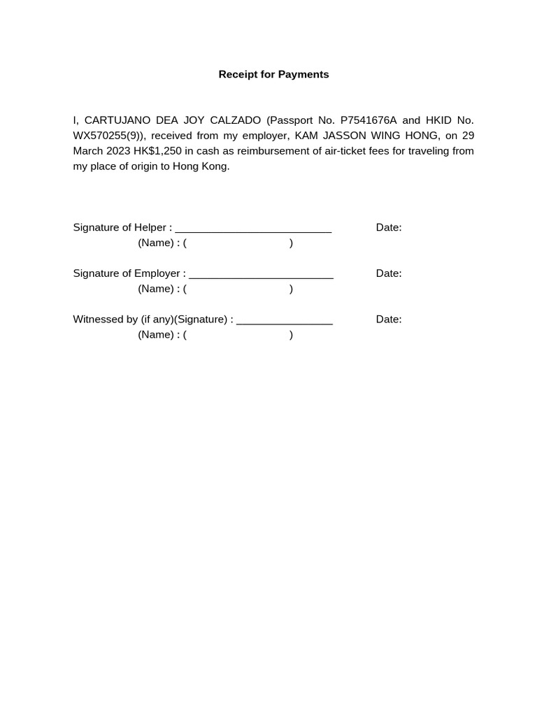 Receipt For Payments | PDF