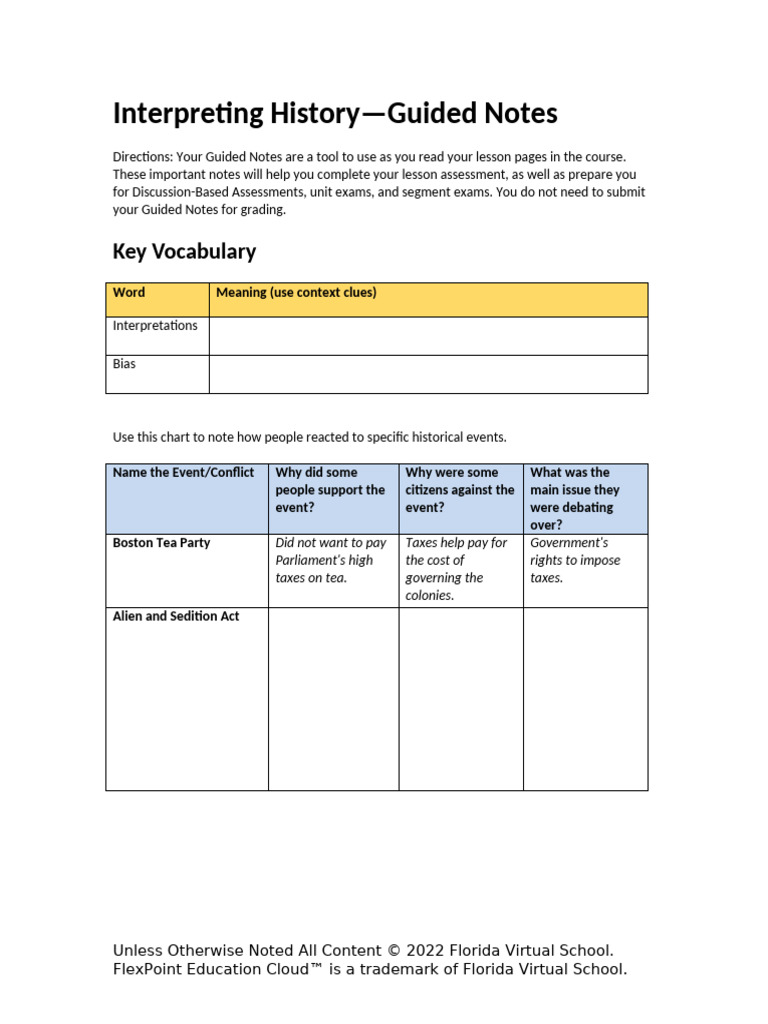 Interpreting History Guided Notes | PDF
