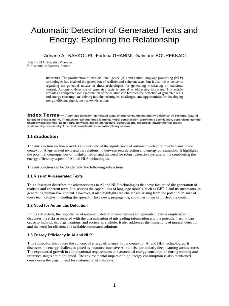 Automatic Detection of Generated Texts and Energy Exploring The Relationship | PDF | Artificial ...