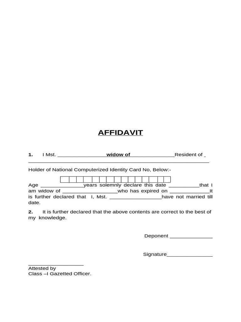 Widow Affidavit for Legal Status | PDF