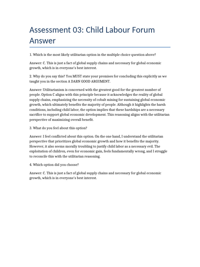 Child Labour Forum: Utilitarian Perspectives | PDF