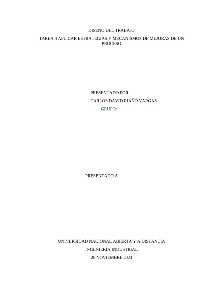 DISEÑO DEL TRABAJO DAVID RIAÑO | PDF | Business