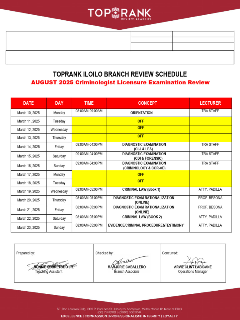 August 2025 Criminology Exam Schedule | PDF | Criminology | Criminal ...