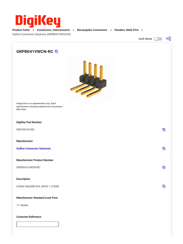 GRPB041VWCN-RC Sullins Connector Solutions - Connectors, Interconnects ...