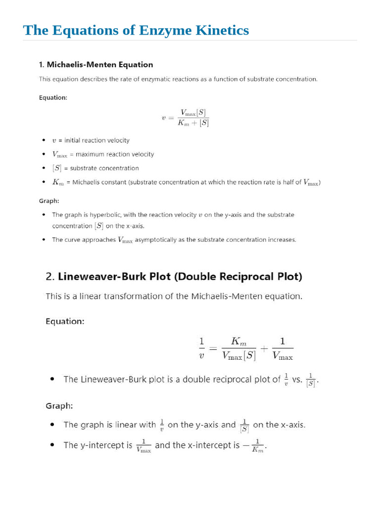 The Equations of Enzyme Kinetics | PDF