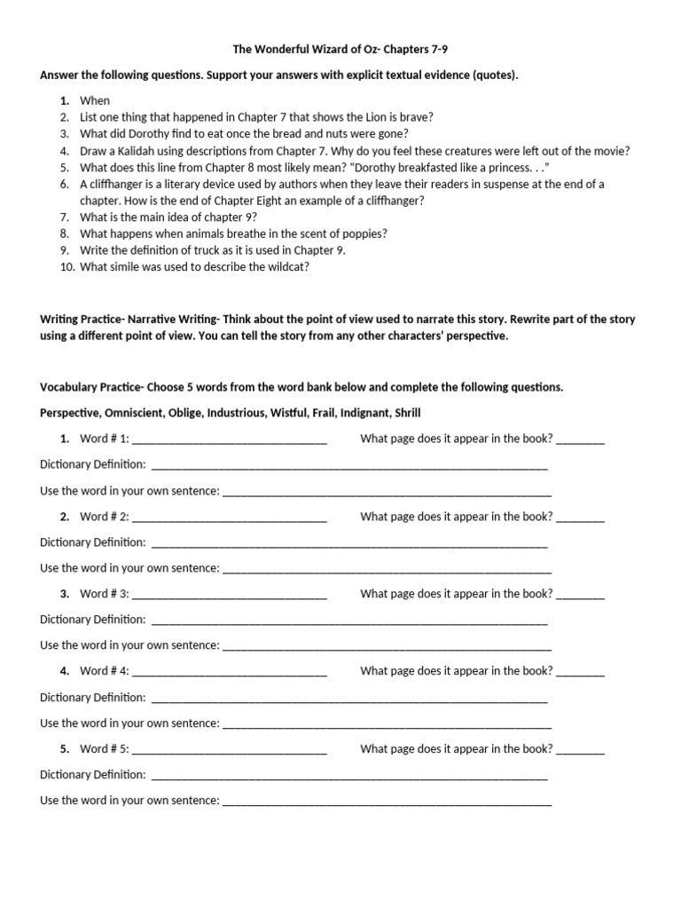 The Wizard of Oz - Chapters 7-9 | PDF | Narration | Dorothy Gale