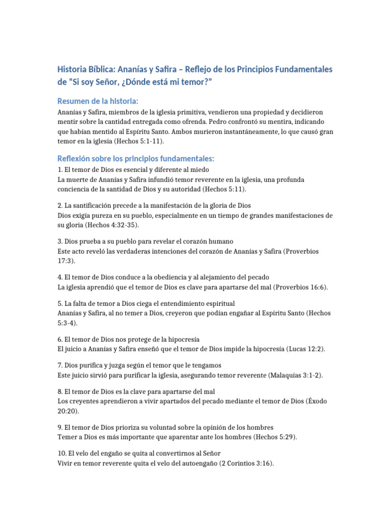 Historia Biblica Ananias Safira Principios Tema1 | PDF