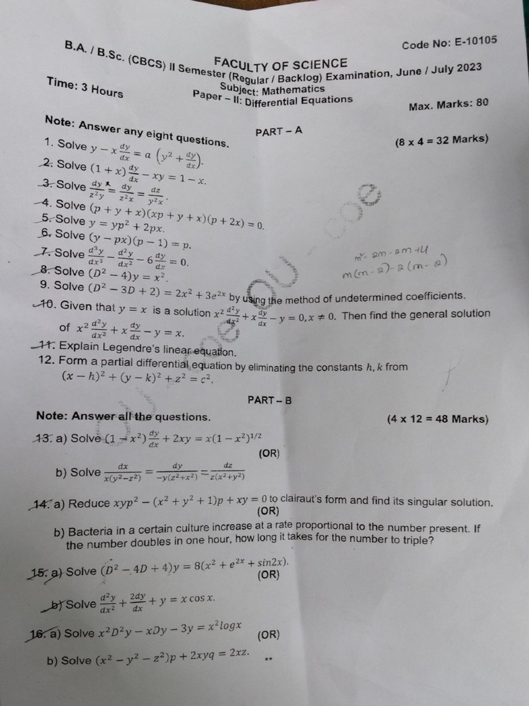 BSC Sem2 Math QP Page 1 | PDF