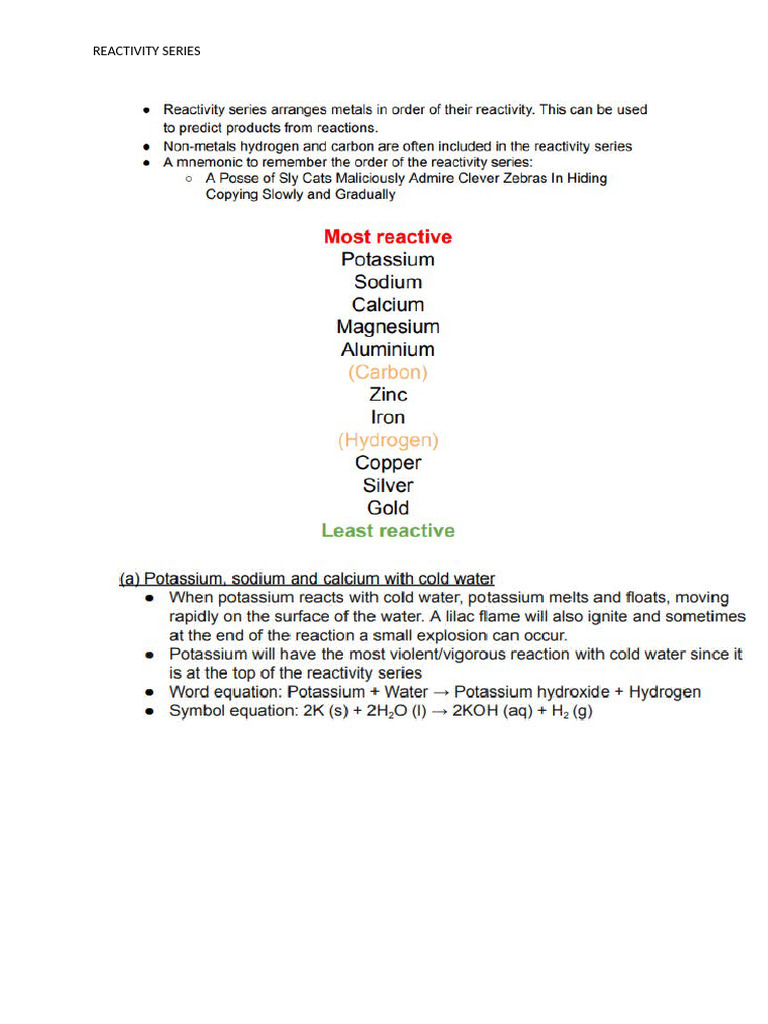 Reactivity Series | PDF