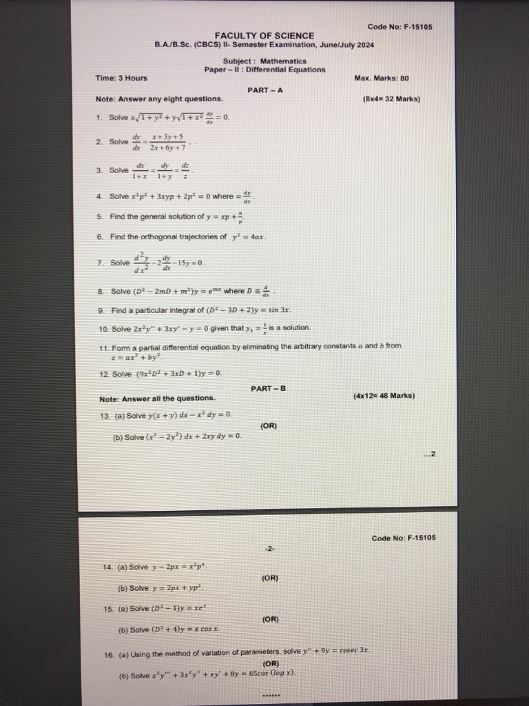BSC Sem2 Math QP Page 2 | PDF
