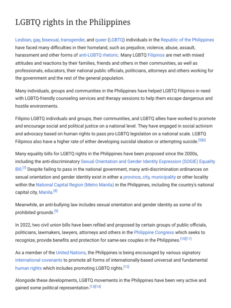LGBTQ Rights in The Philippines - Wikipedia | PDF