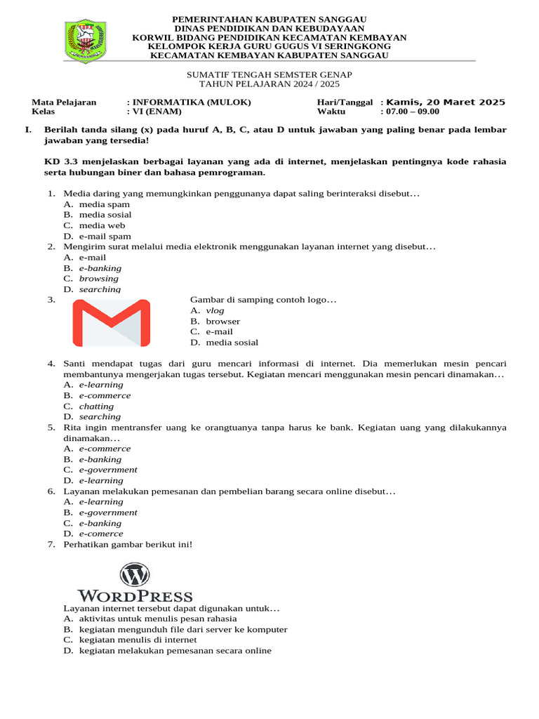 Soal Mulok Kelas Vi PTS Genap 2024 2025 | PDF