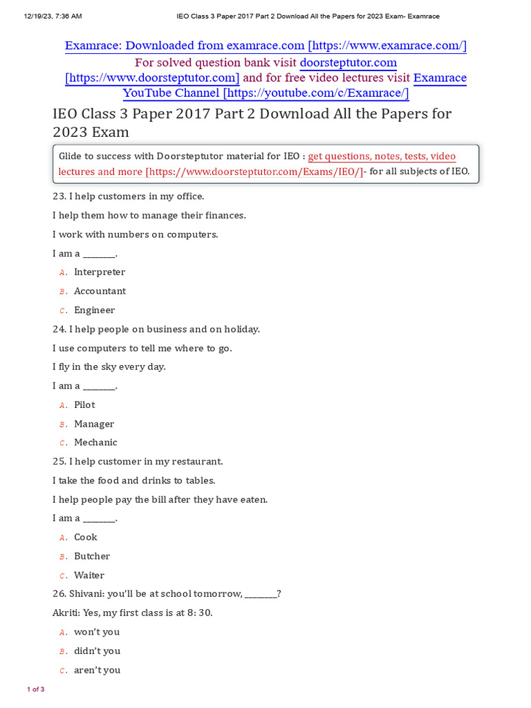 IEO Class 3 Paper 2017 Part 2 | PDF