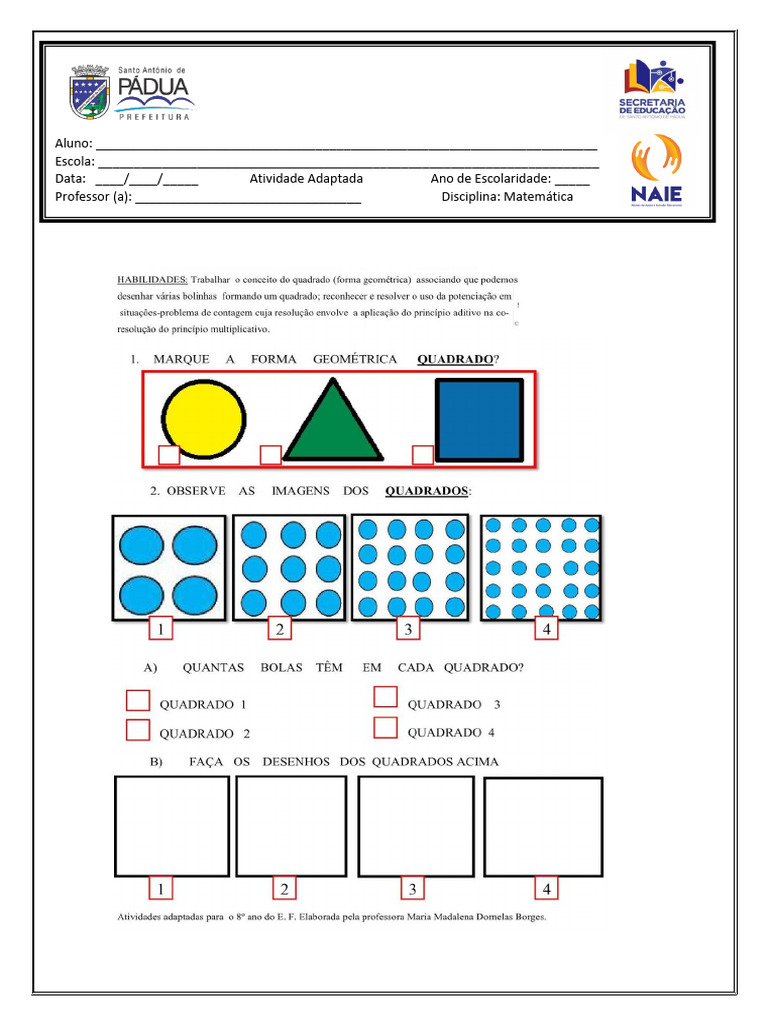 Atividade Adaptada de Matematica Potencia | PDF