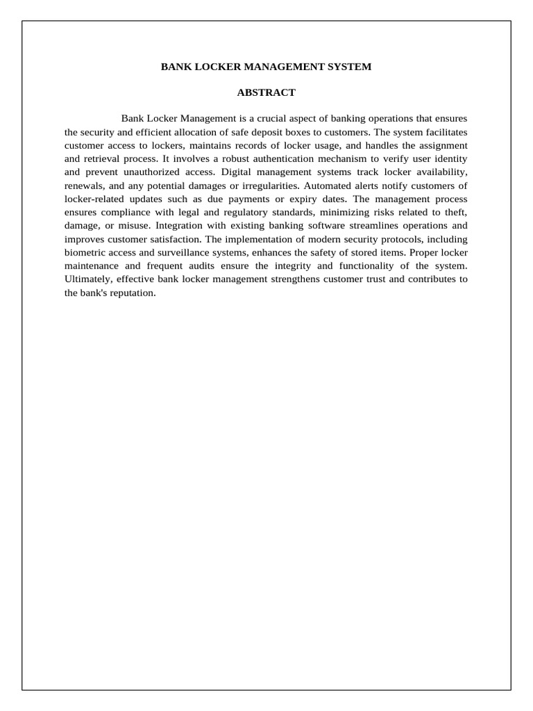 Bank Locker Management System Overview | PDF | Software Testing | My Sql