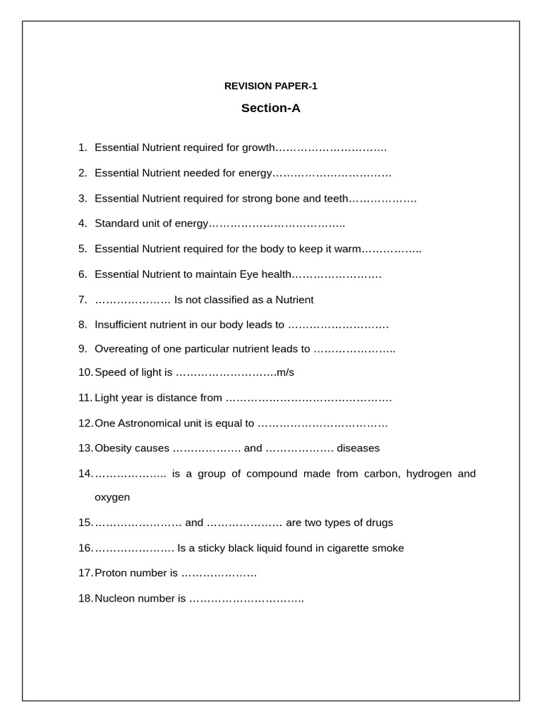 SA-2 Science Revision Paper | PDF | Nutrients | Combustion