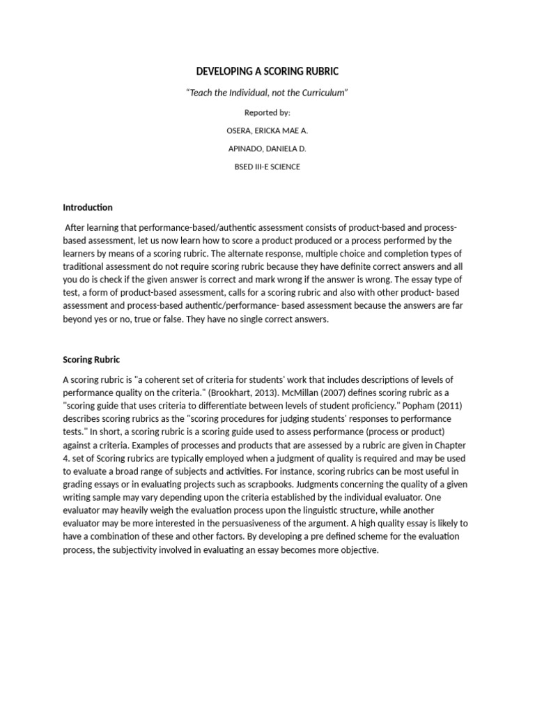 Creating Effective Scoring Rubrics Pdf Educational Assessment