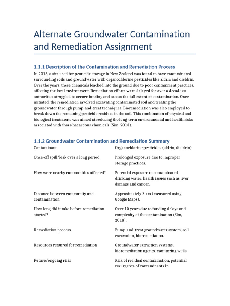 Alternate Groundwater Contamination and Remediation Assignment | PDF ...