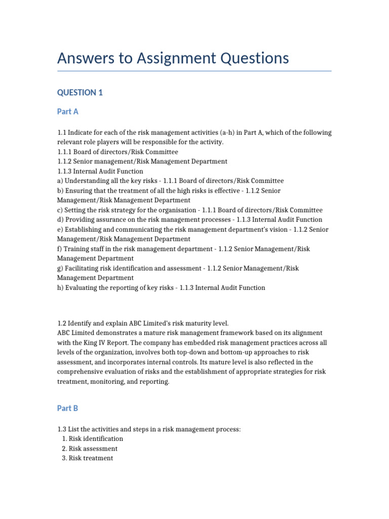 ABC Assignment Answers Final | PDF | Risk Management | Internal Audit