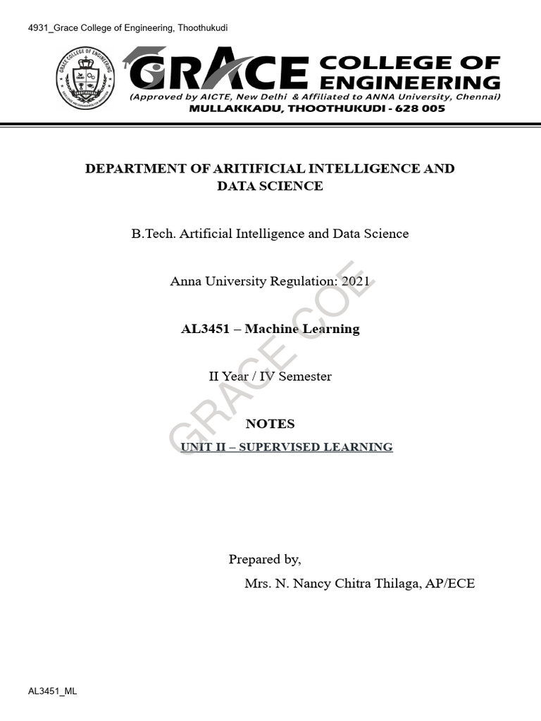 IV Ai & Ds Al3451 ML Unit2 | PDF | Regression Analysis | Linear Regression
