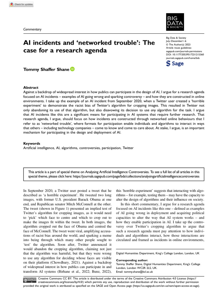 (2-2) Shane - 2023 - AI Incidents and Networked Trouble' | PDF | Artificial Intelligence ...