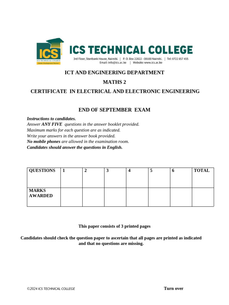 Maths 2 Certificate September | PDF