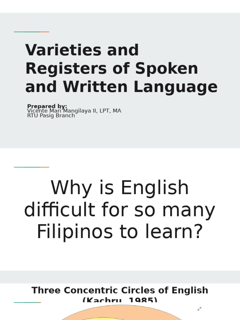 Varieties and Registers of Spoken and Written Language | PDF | English ...