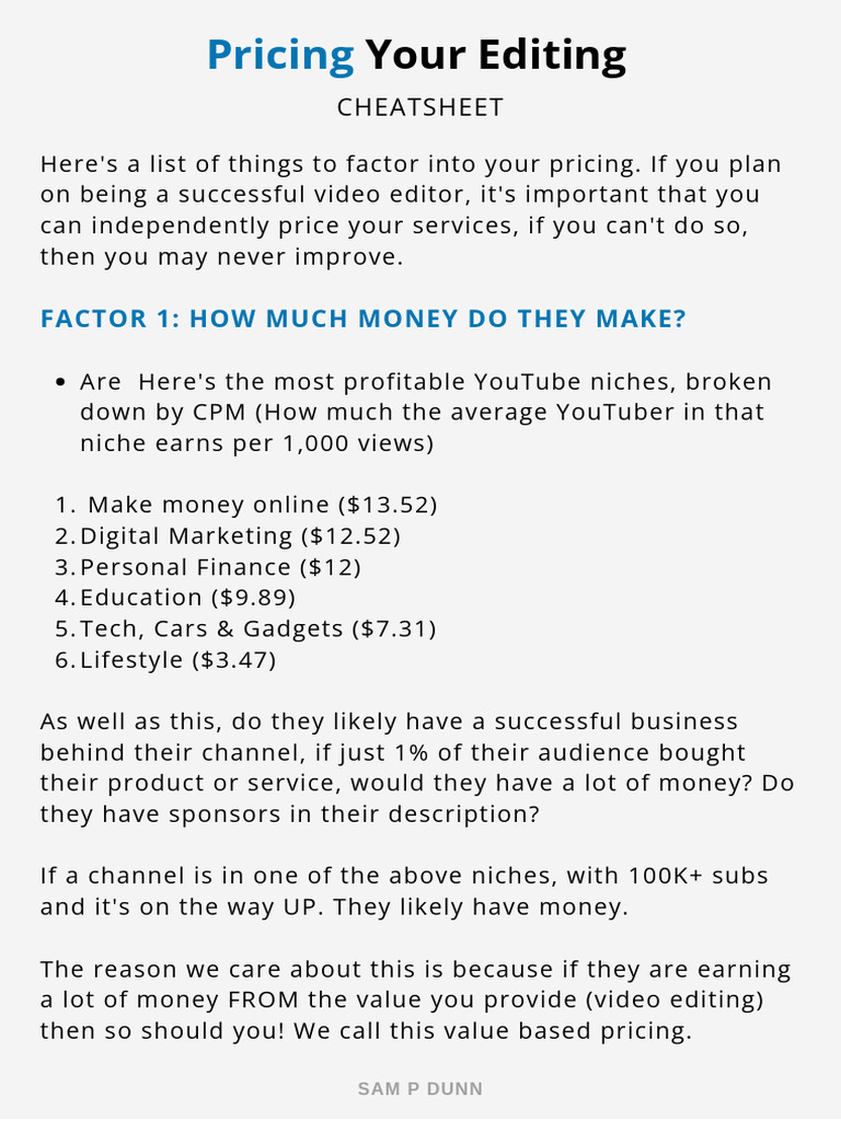 How To Price Your Editing Cheatsheet | PDF | Business