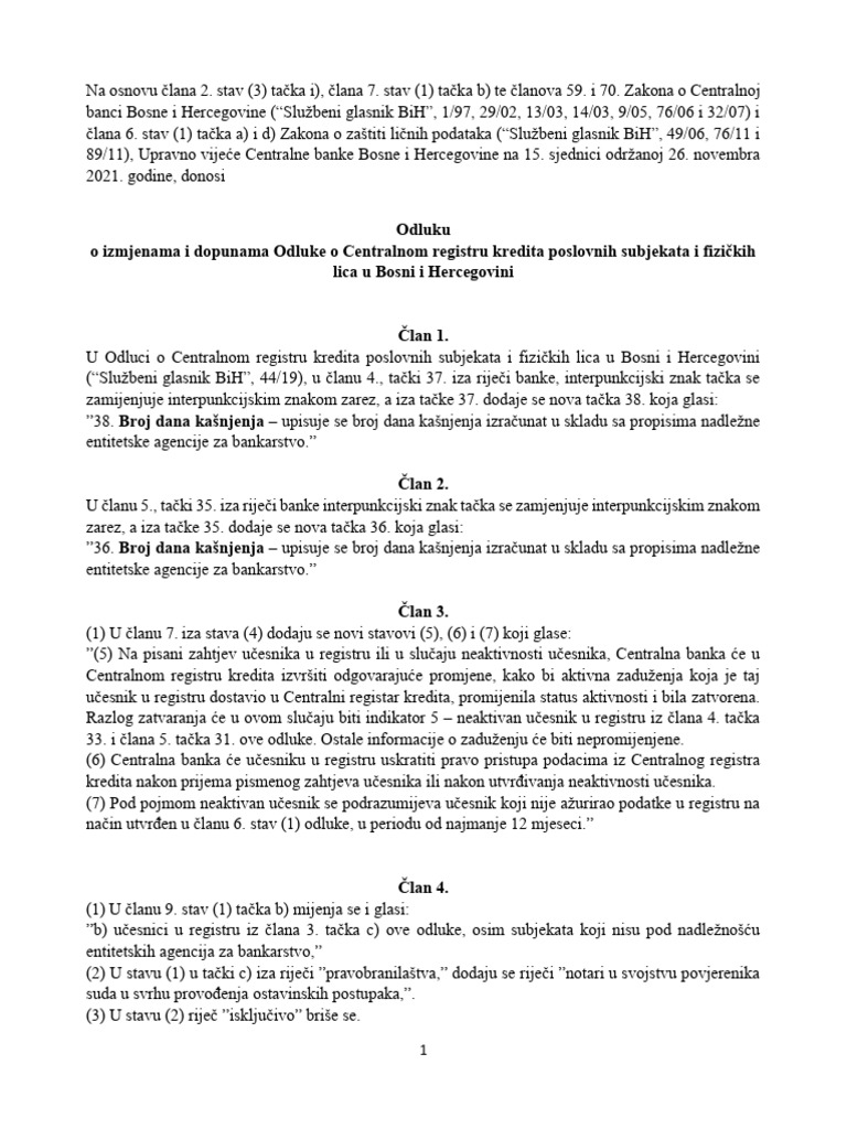 Odluka o Izmjenama I Dopunama Odluke o CRK - Bs | PDF