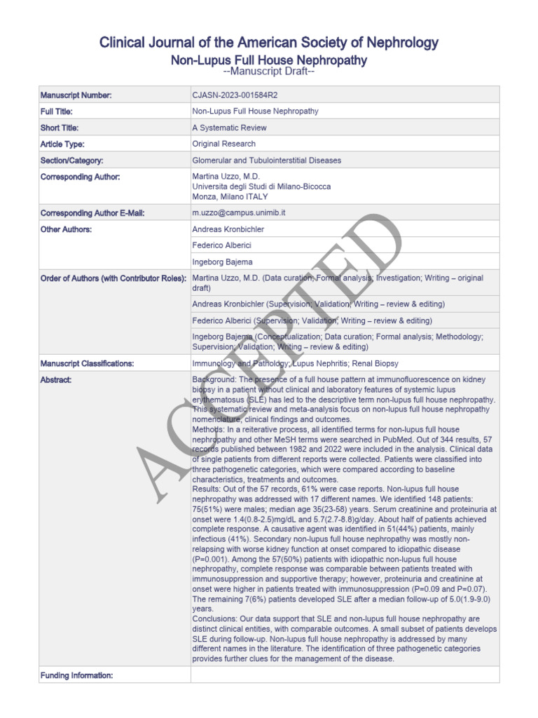Martina Uzzo Nonlupus Full House Nephropathy A | PDF | Kidney Disease ...