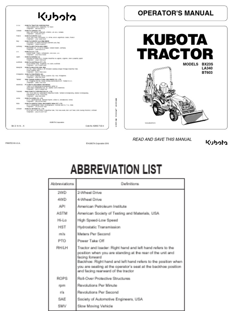 BX23S Owner's Manual | PDF | Loader (Equipment) | Tractor