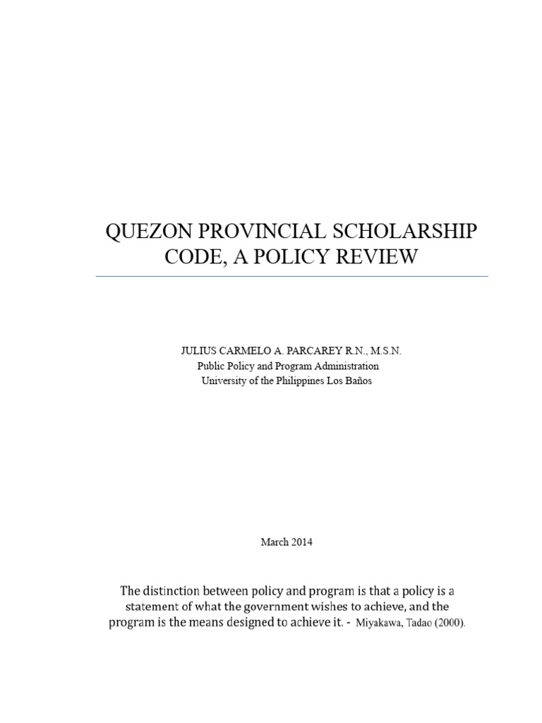 Quezon Provincial Scholarship Code, A Policy Review | PDF