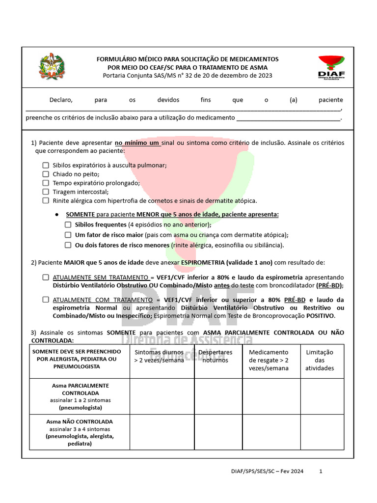 Formulário de Solicitação de Medicamentos para Asma | PDF | Asma | Alergia