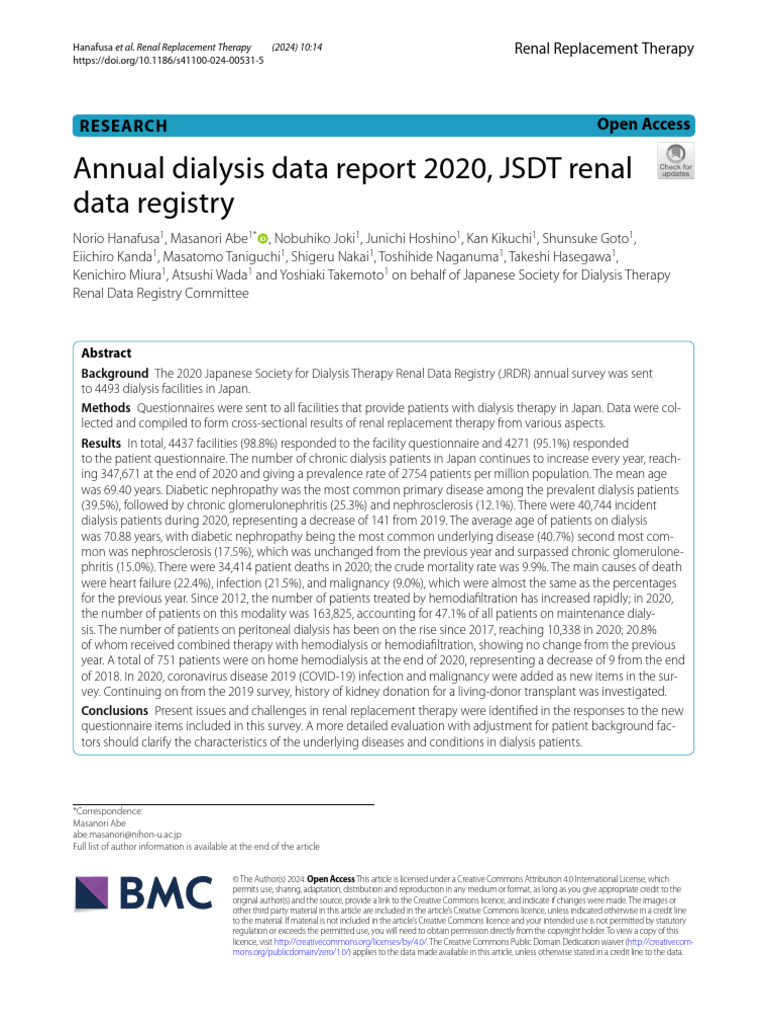 2020 Annual Dialysis Data Report of theJSDT Renal Data Registry | PDF ...