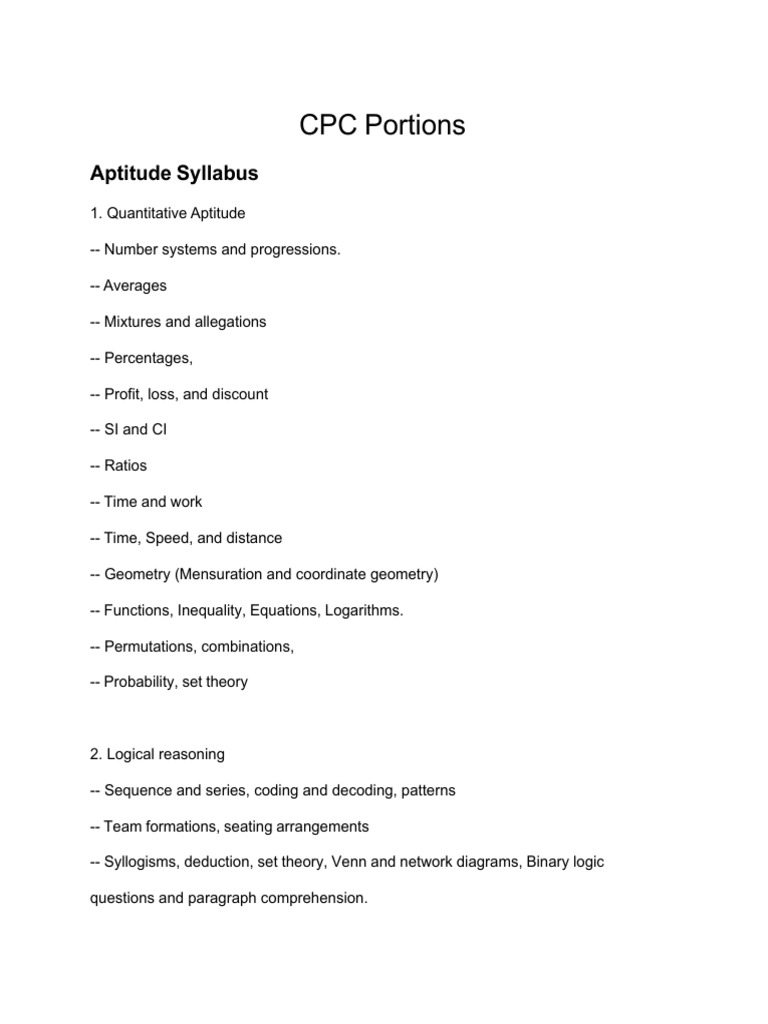 CPC Aptitude and Logical Reasoning Syllabus | PDF