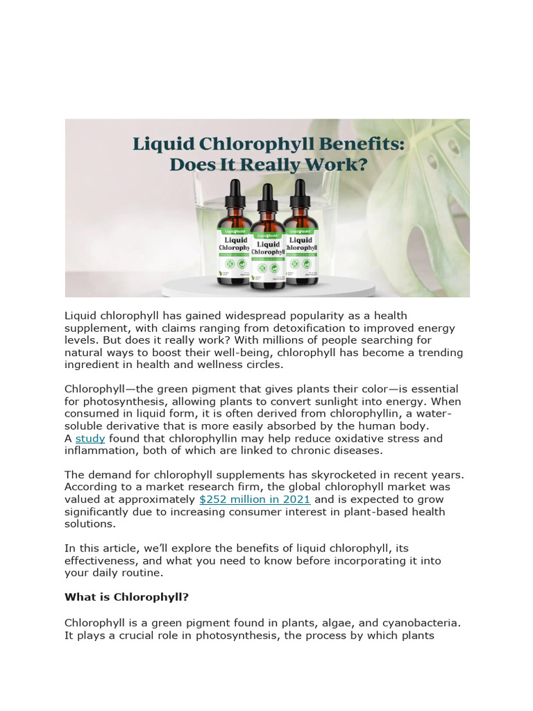 Liquid Chlorophyll - 9 Benefits and Does It Really Work | PDF ...
