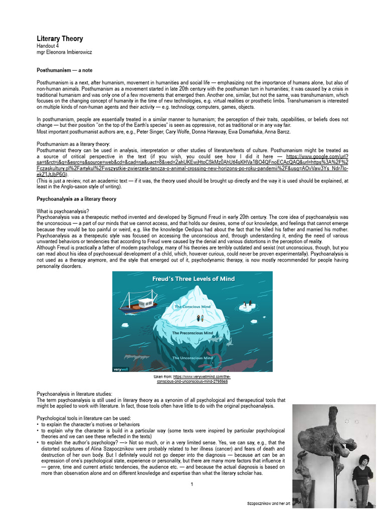 Literary Theory Handout 4 | PDF | Psychoanalysis | Psychology