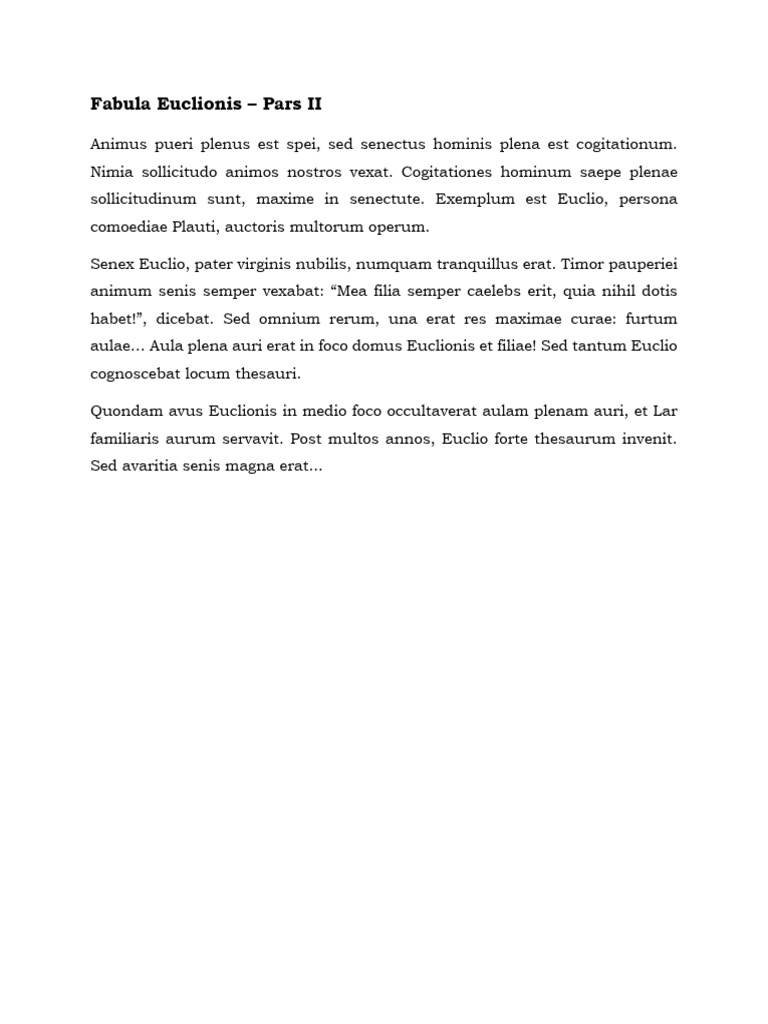 TEXTO 2 Fabula Euclionis Pars II | PDF