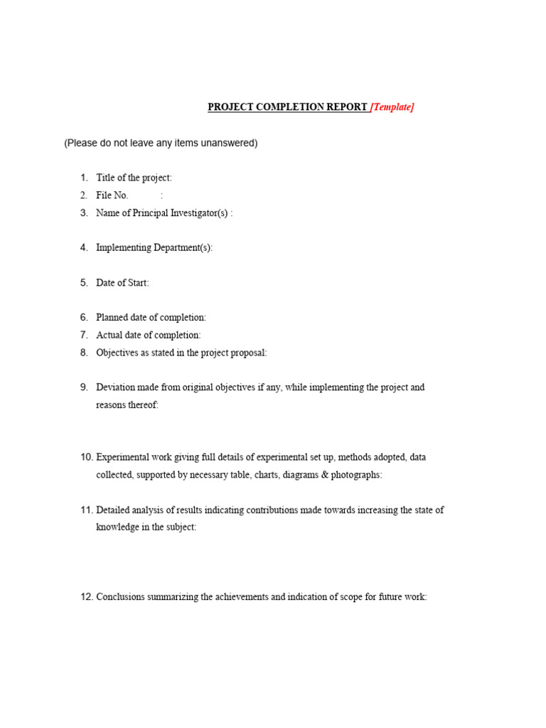 Project Completion Report Template | PDF