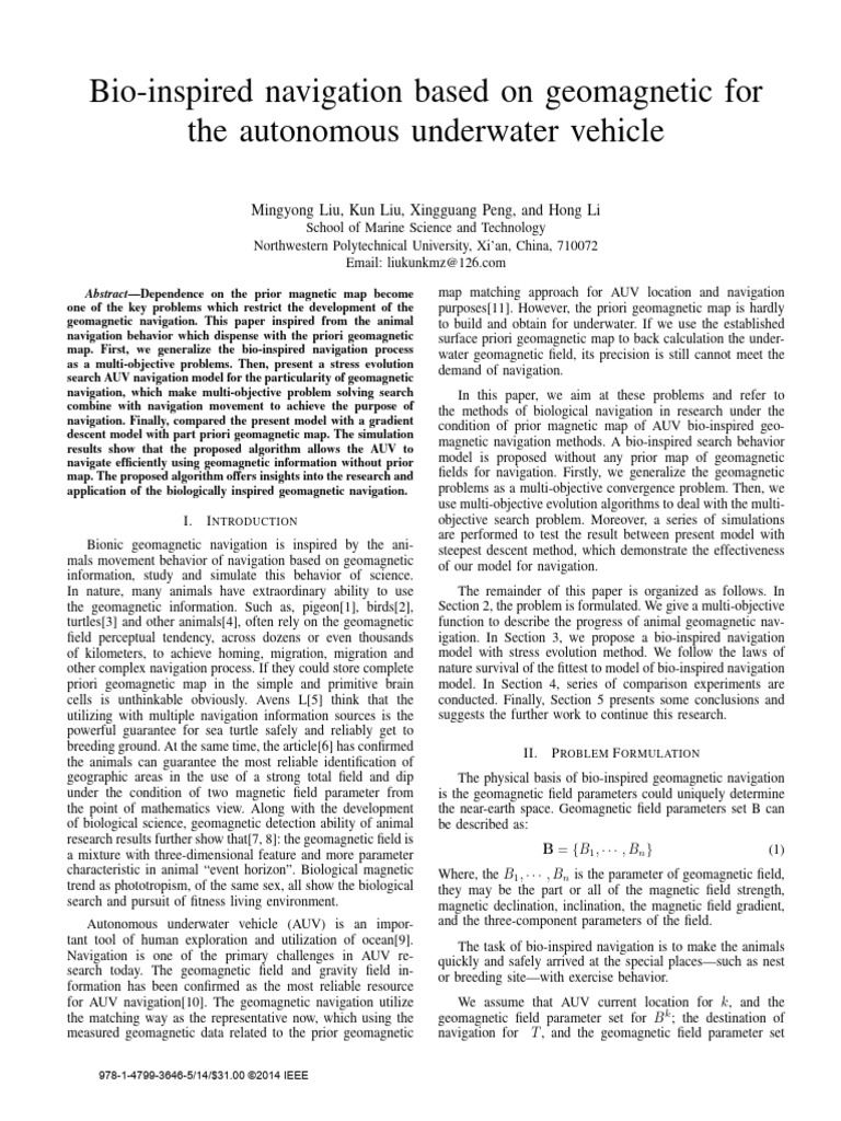 Bio-Inspired Navigation Based On Geomagnetic For The Autonomous Underwater Vehicle | PDF | Earth ...