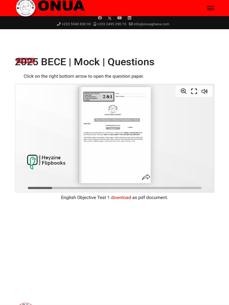 2025 BECE Mock Questions Download | PDF